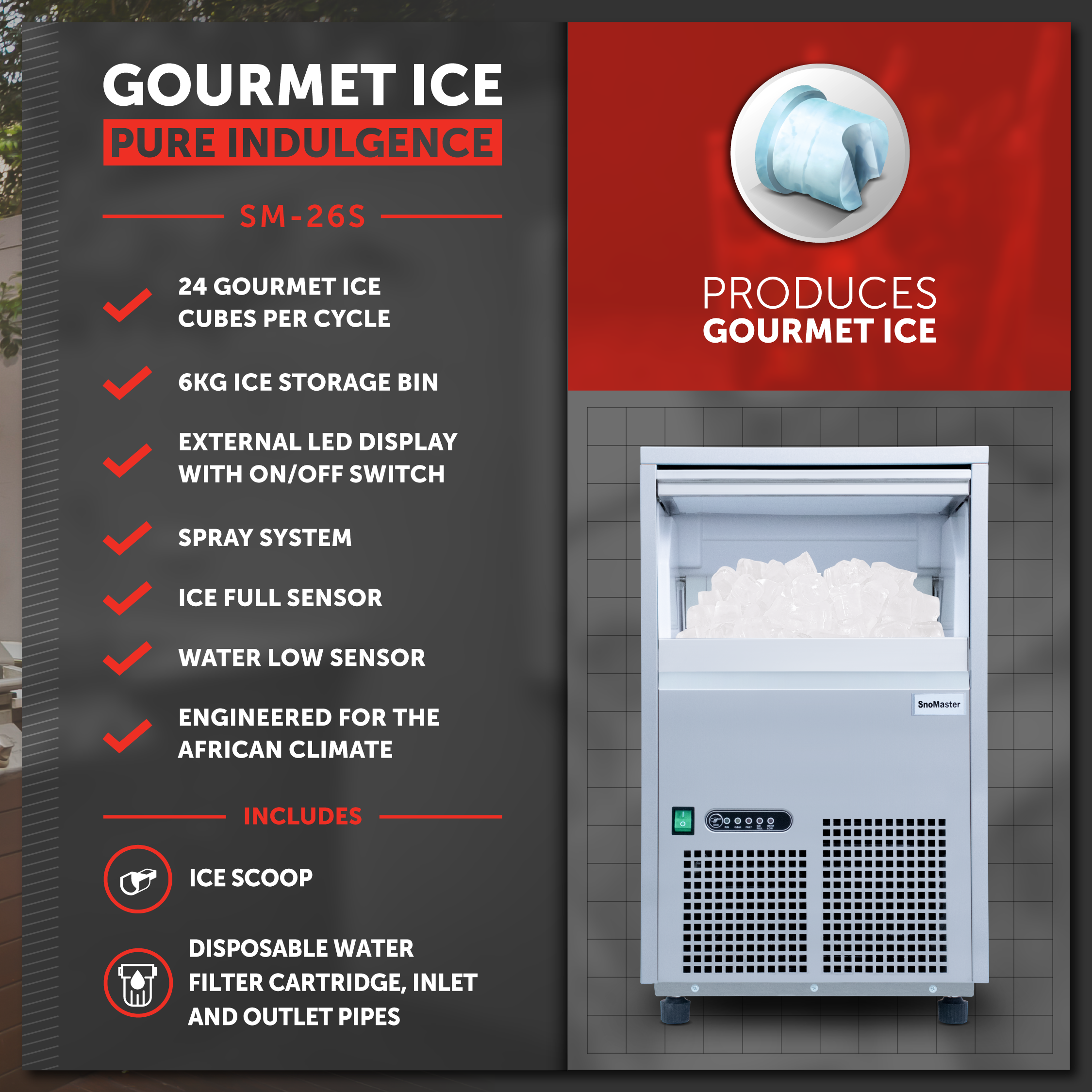 SnoMaster SM-26S 26KG/24HR PLUMBED-IN GOURMET TYPE ICE-MAKER ...